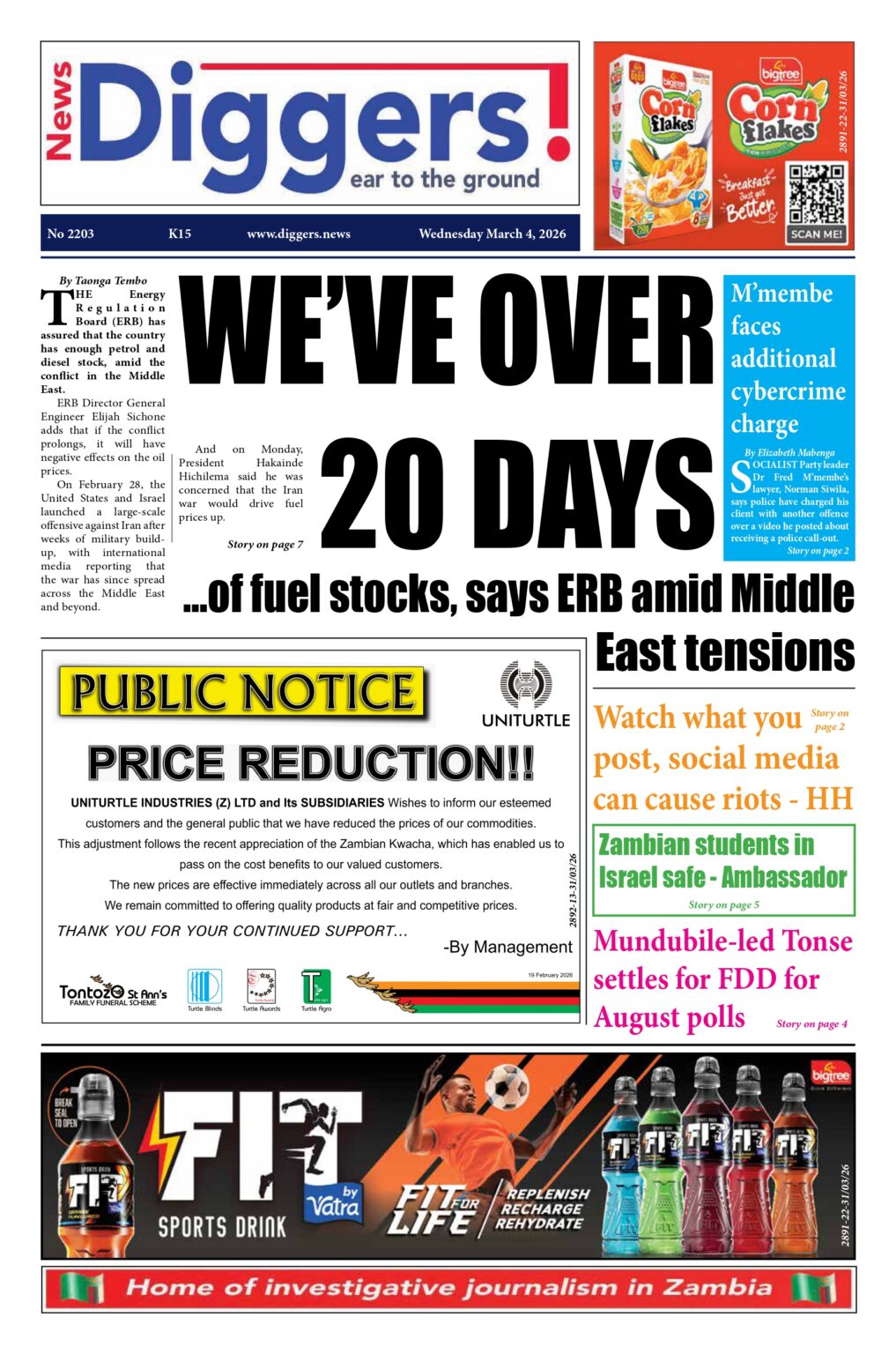 News Diggers Edition 2203 Wednesday March 4, 2026 – Zambia: News Diggers!