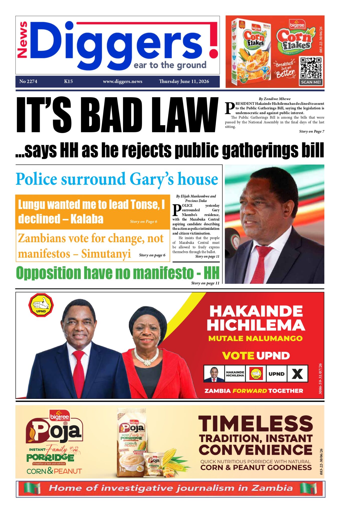 News Diggers Edition 2273 Thursday June 11, 2026 – Zambia: News Diggers!